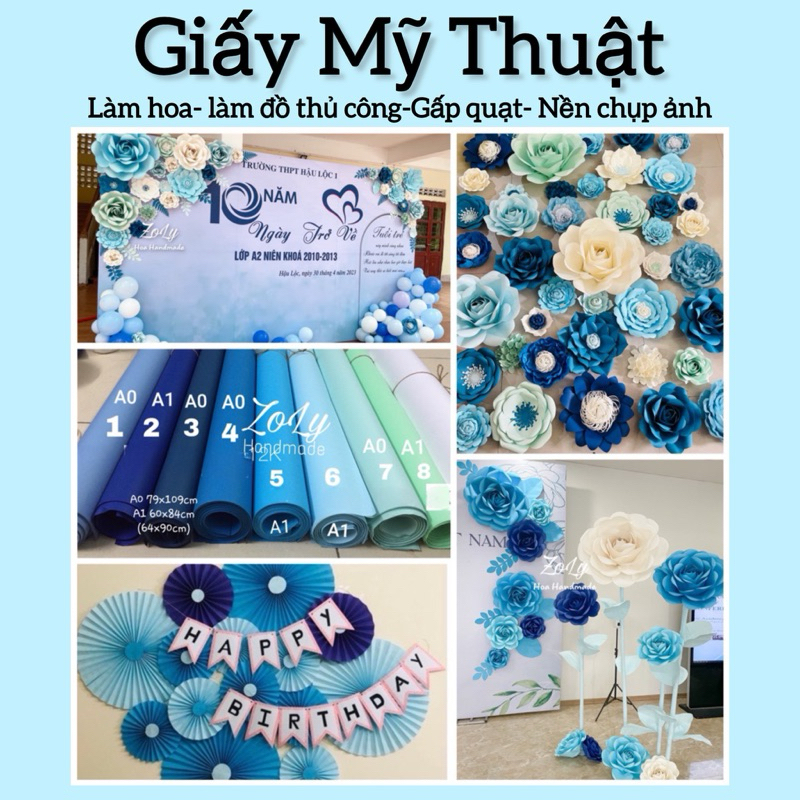 A0 art paper folded into a fan to make backdrop flowers, giant blue ...