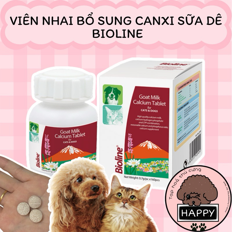 [1 Tablet] Goat milk calcium Supplement pills for dogs and cats Trace Supplement Bioline - Happy ...
