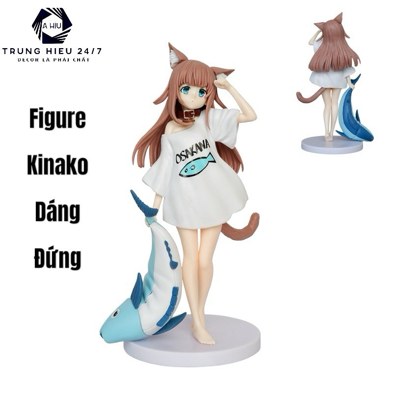 Standing Kinako Figure, Cute Kinako Collection of Girl Holding Fish ...