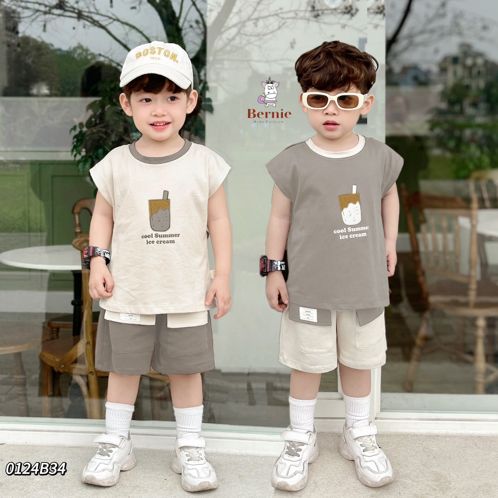 Bernie milk tea boys' clothes - Set of short sleeve cotton boys 9-23kg ...