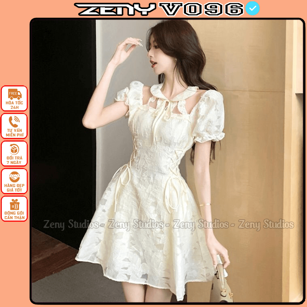 Lace flared dress with puffed cuffs, super pretty lady's dress with ...