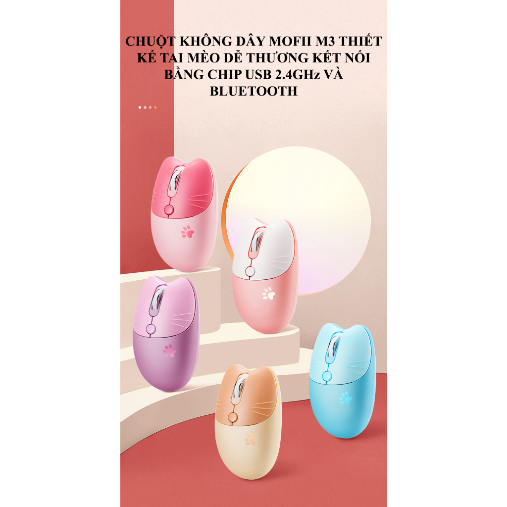 Mofii M3 wireless mouse with cat ear design connected by USB 2.4 chip ...