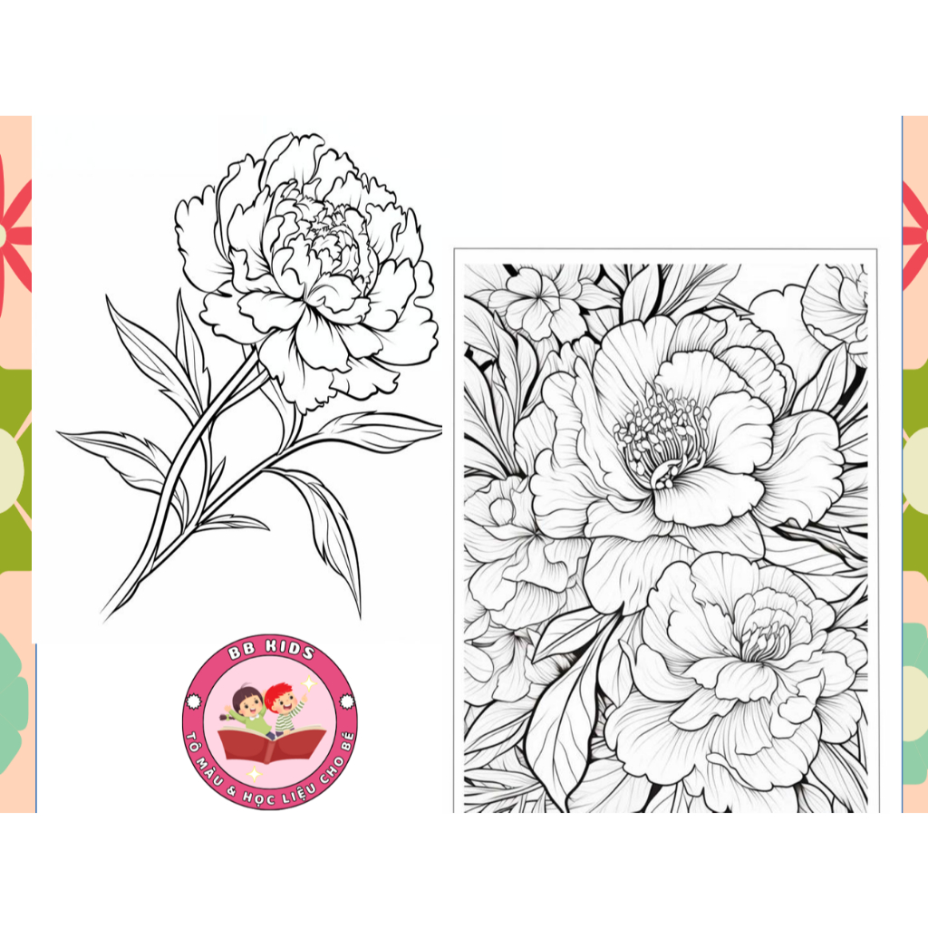 Coloring line art Peony, Drawing Peony 10 Pictures A5, A4 | Shopee Philippines