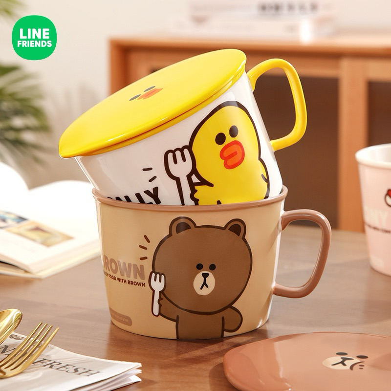 [LINE Friends] Ceramic Sally duck and Brown bear noodle cup 1000 ml ...