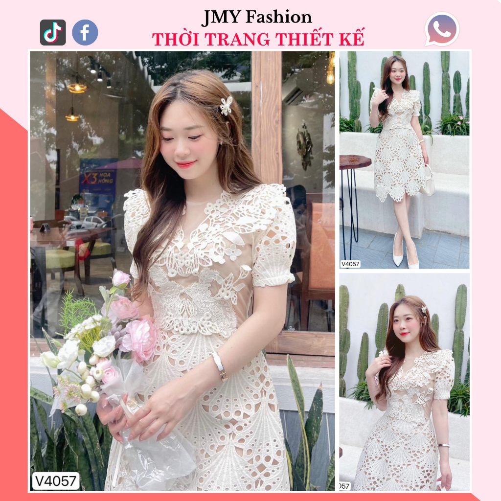 V4057 Luxurious V-neck cream lace dress [Dolce Viva Collection (DVC ...