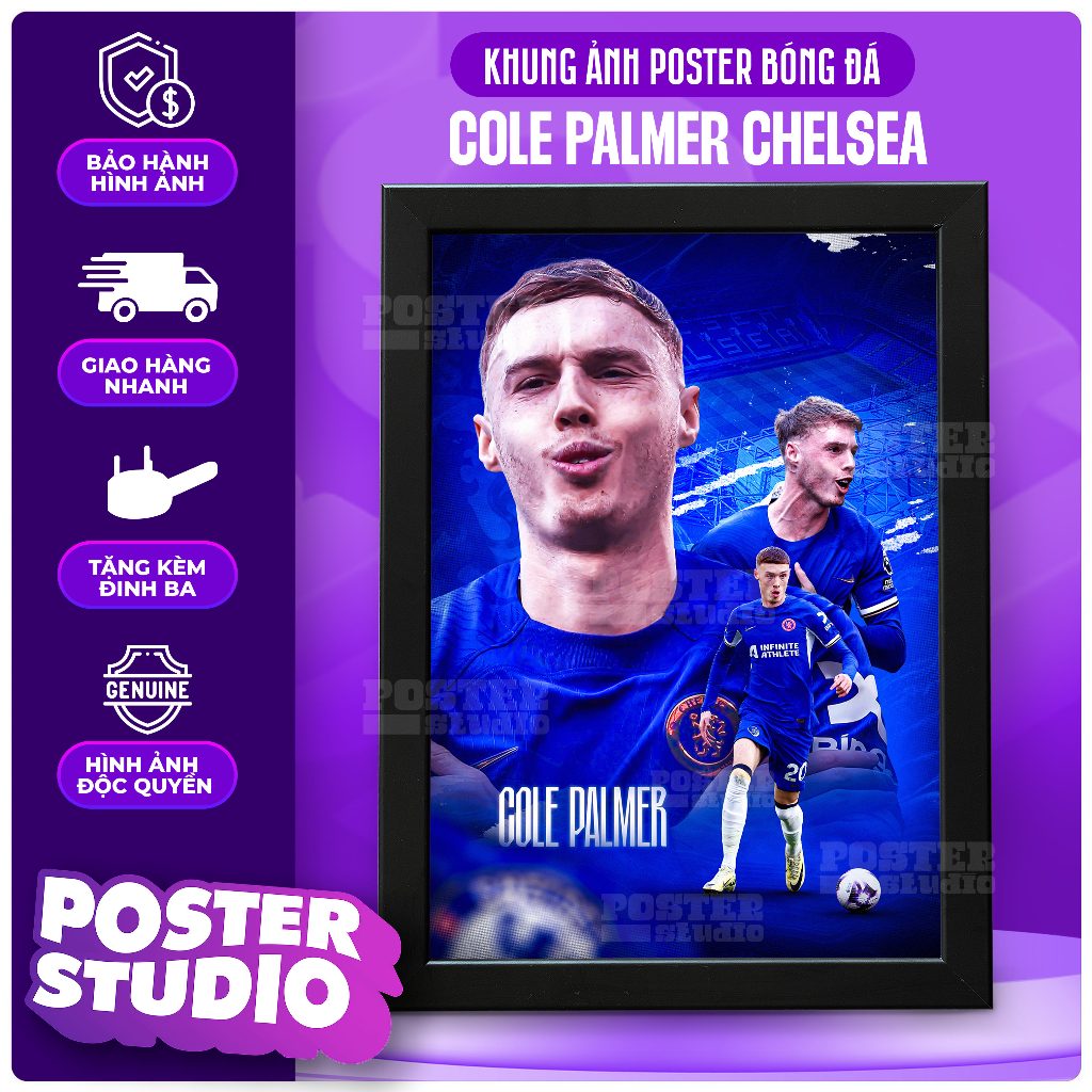 Cole Palmer poster photo frame in Chelsea shirt color includes A5 table ...
