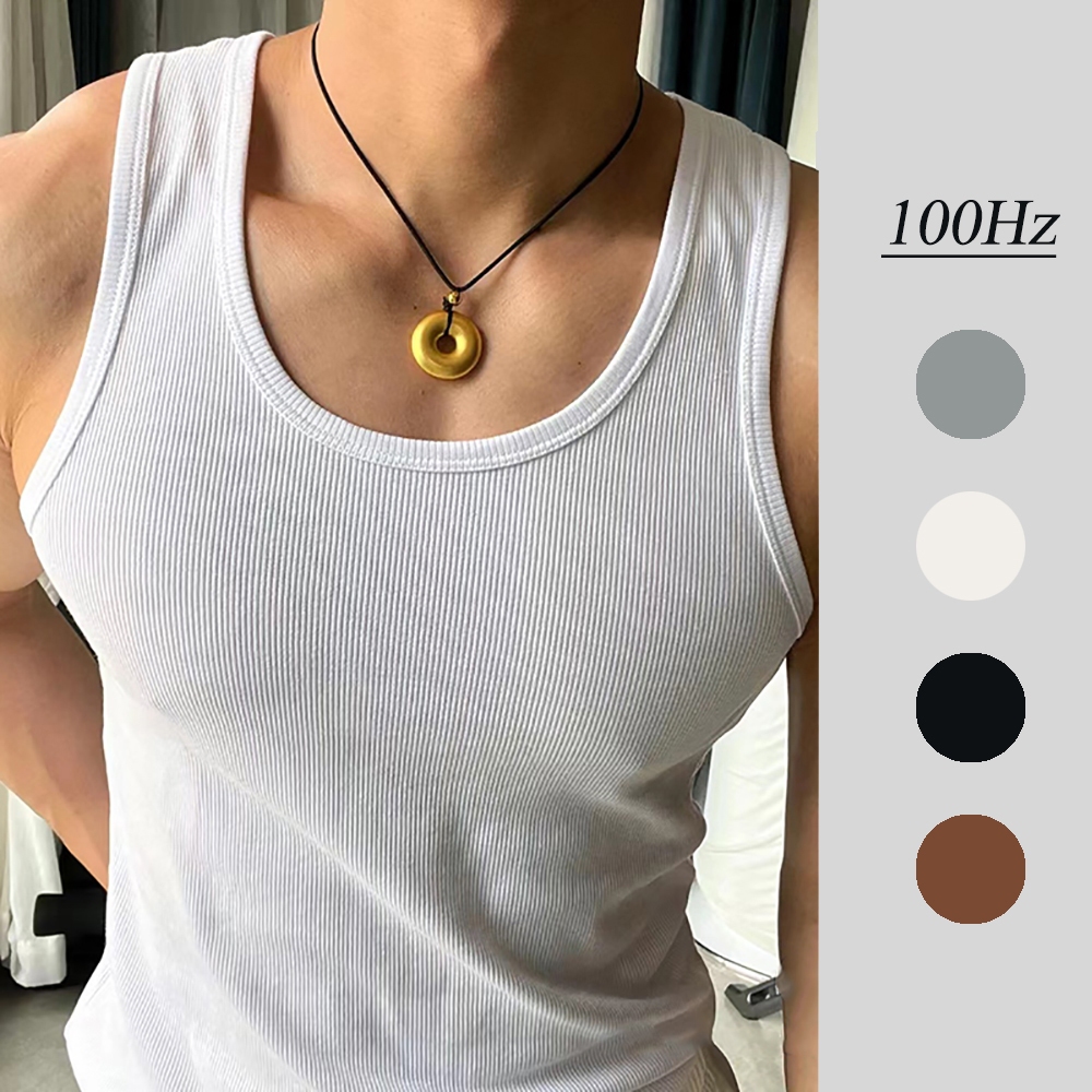 Men's ribbed tank top - 100Hz - body-hugging gym tank top White/Black ...