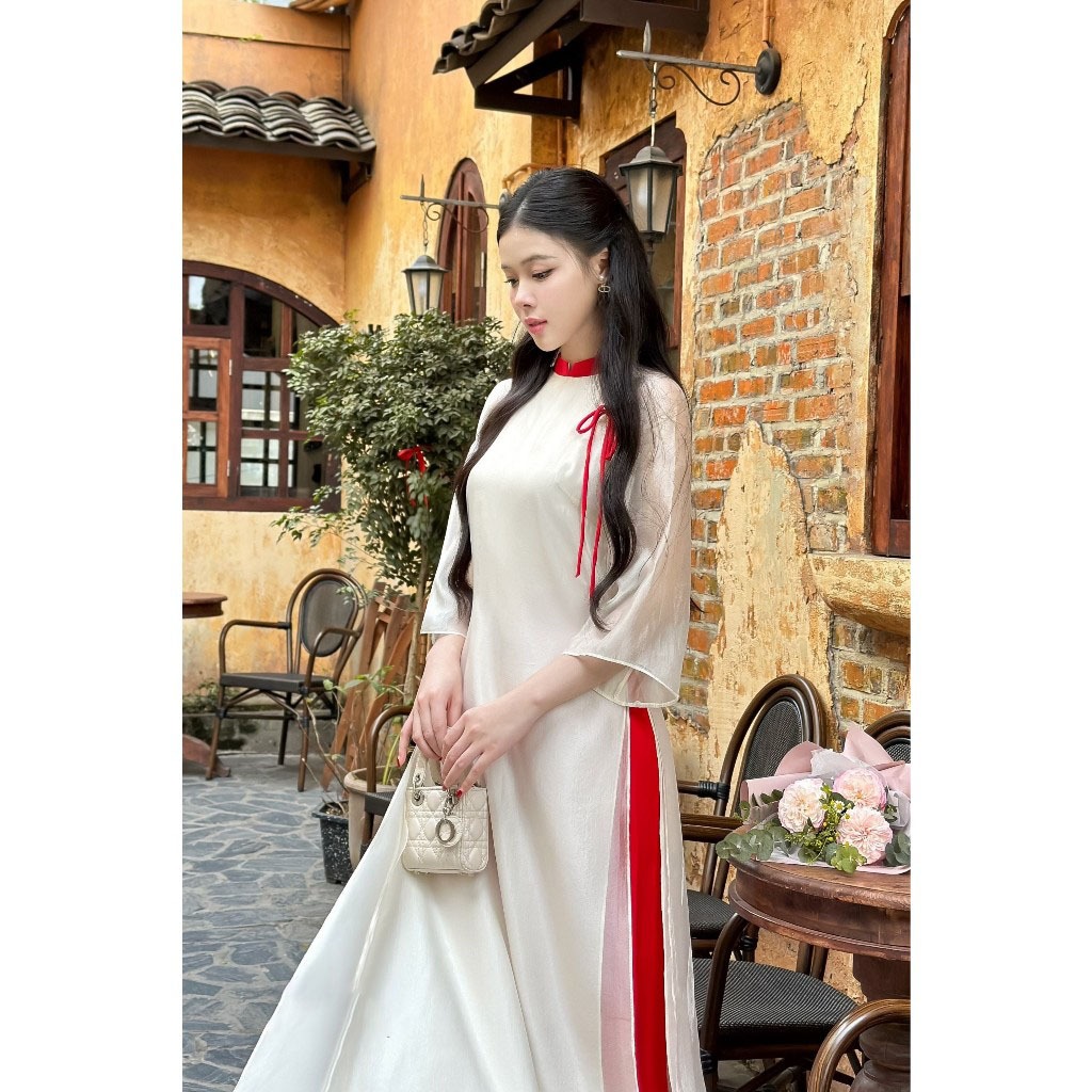 Modern ao dai with 4 plain panels in many colors of pink, yellow, white ...