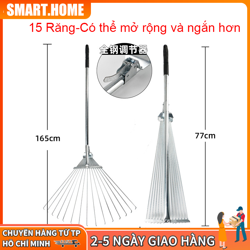 Foldable Grass Rake, Steel Broom Leaf Rake with 15 Multi-Purpose Teeth ...