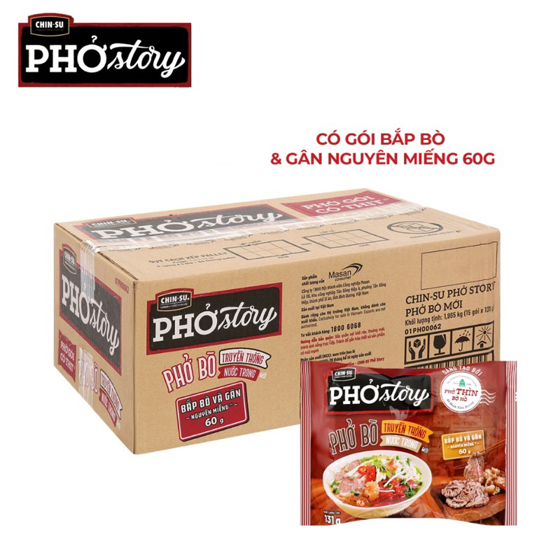 1 BOX OF 15 PACKAGES 134G STORY BEEF PHO - Combination of Bo Ho Thin ...