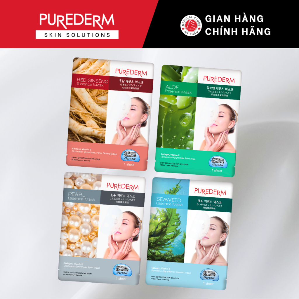 Purederm collagen Paper Mask with Ginseng/Pearl/Aloe Vera/Seaweed ...