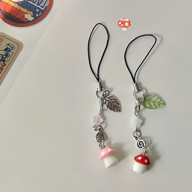 Red Mushroom and Pink Mushroom Keychain - Cute Mushroom Keychain ⋆ ̊。⋆ ...
