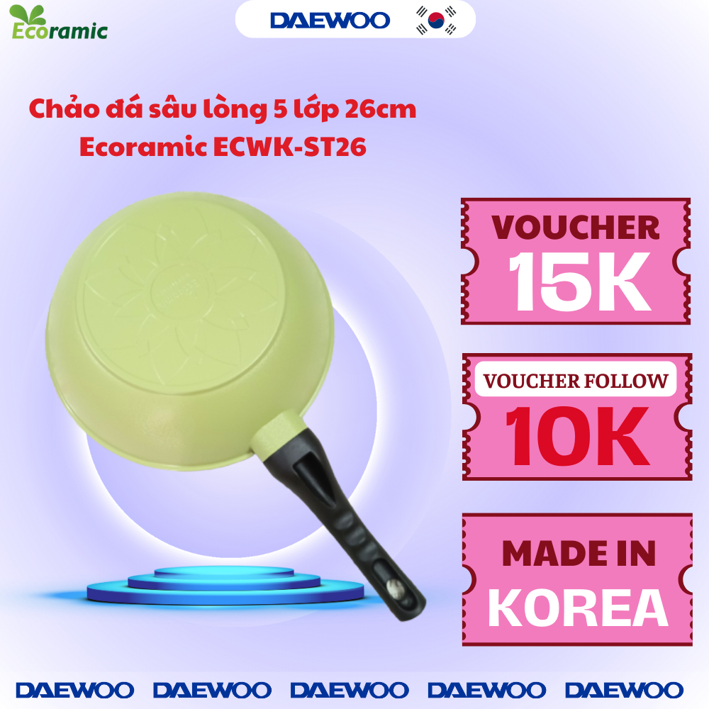 Super durable 5-layer deep stone pan 26cm Ecoramic ECWK-ST26 Daewoo ...