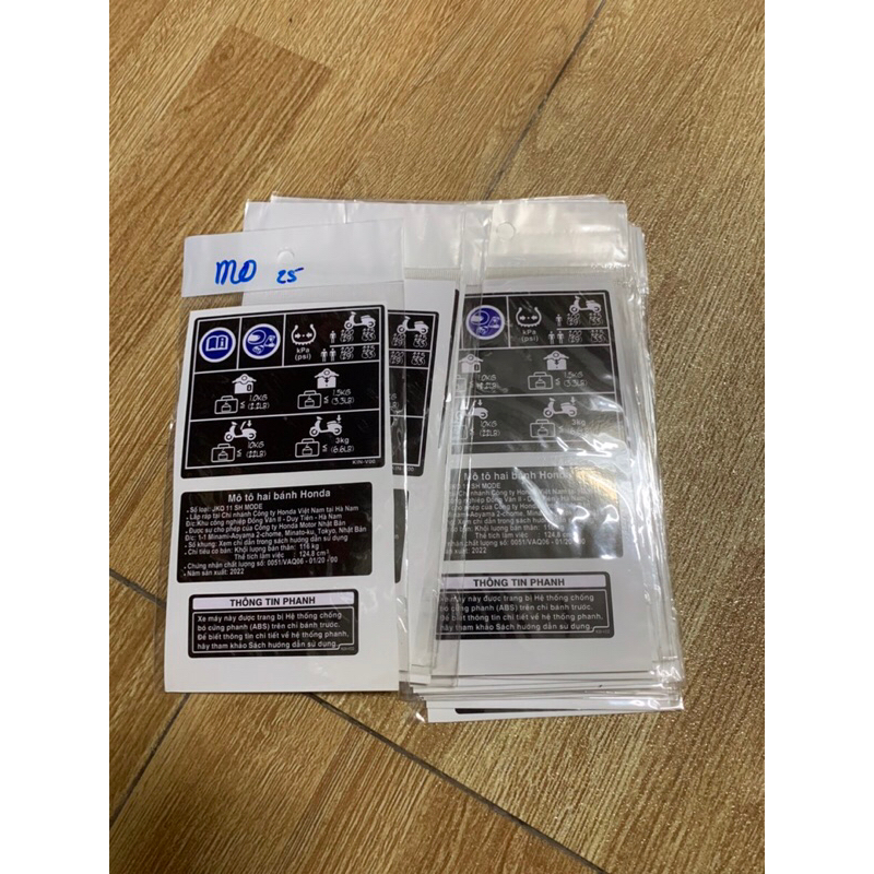 Complete set of 3-layer technical specifications stickers for SH mode ...