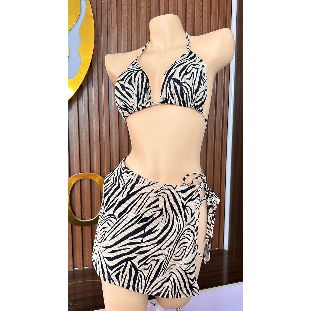Beach Bikini With 3 Details, 3 Pieces Of Women'S Swimwear, Attractive Zebra Pattern, Breast ...