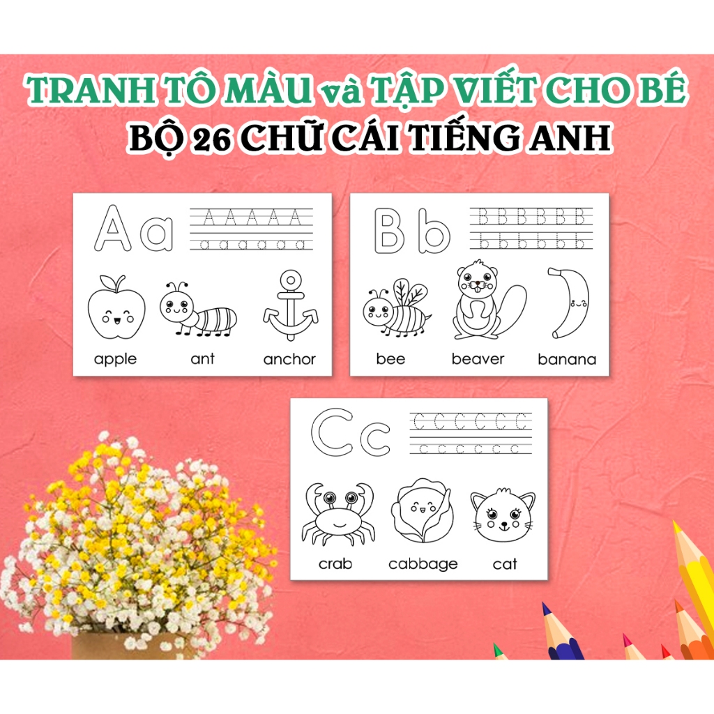 Coloring pictures and writing practice with 26 English letters for ...