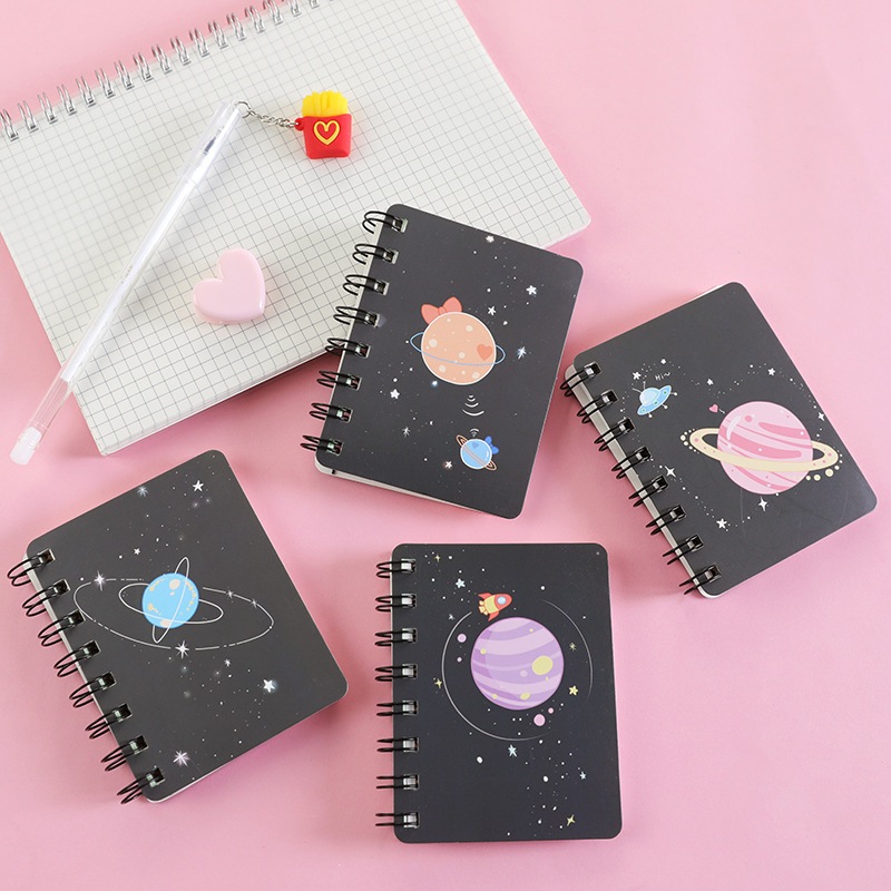 XO A7 Spring-loaded Mini Notebook Includes 4 Styles of Universe, Space, Cute Planet Diary (8x10 ...