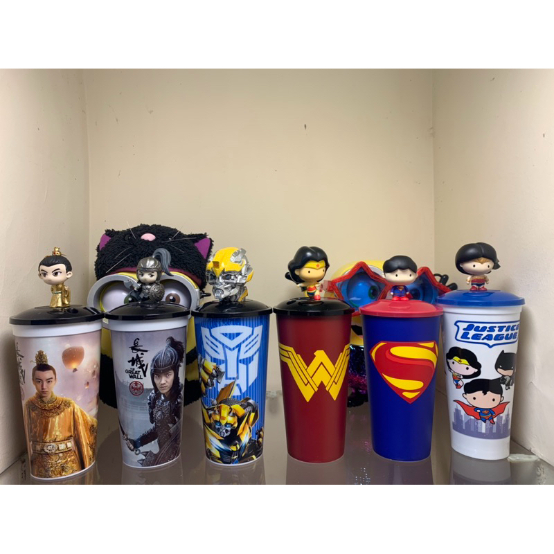 Compilation of movie theater cups and topper in movie combo, newly ...
