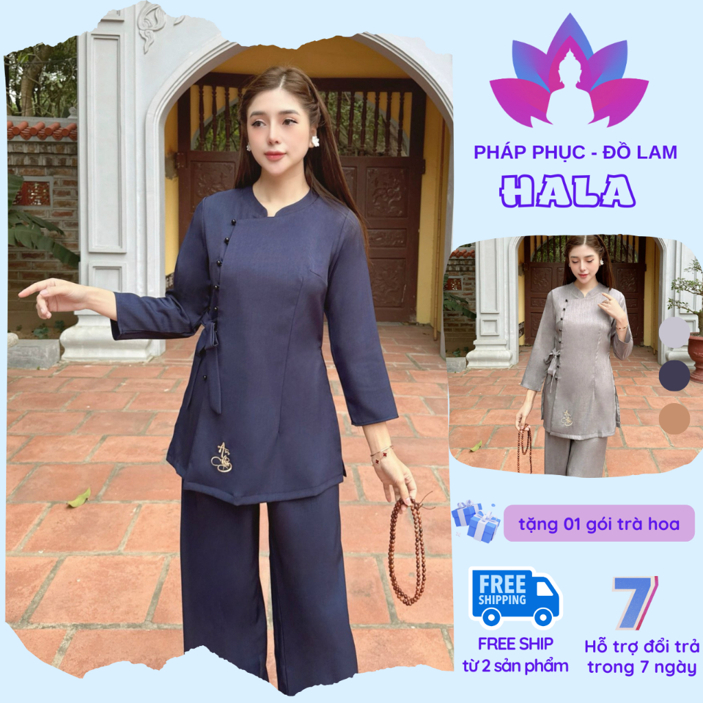 Dharma clothes for going to the temple - Lam clothes set designed with ...