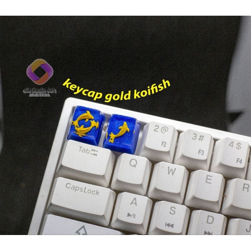 Yellow koi fish resin Keycap with navy blue background decorates ...