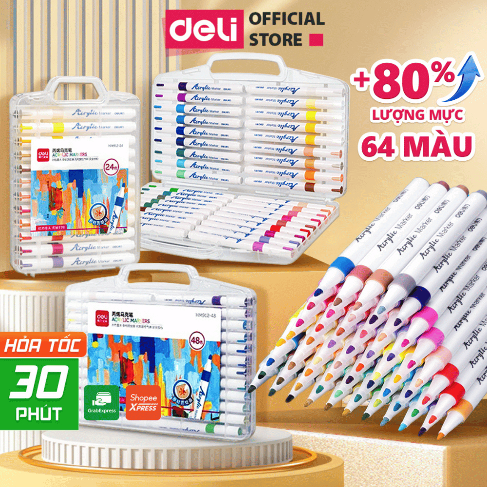 [FAST] Deli Acrylic Marker Paint Pen 80% MORE INK-12/24/36/48/64/80 ...