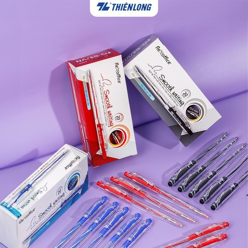 Box of 20 Thien Long FO-03/VN ballpoint pens, 0.5mm nib, triangular ...