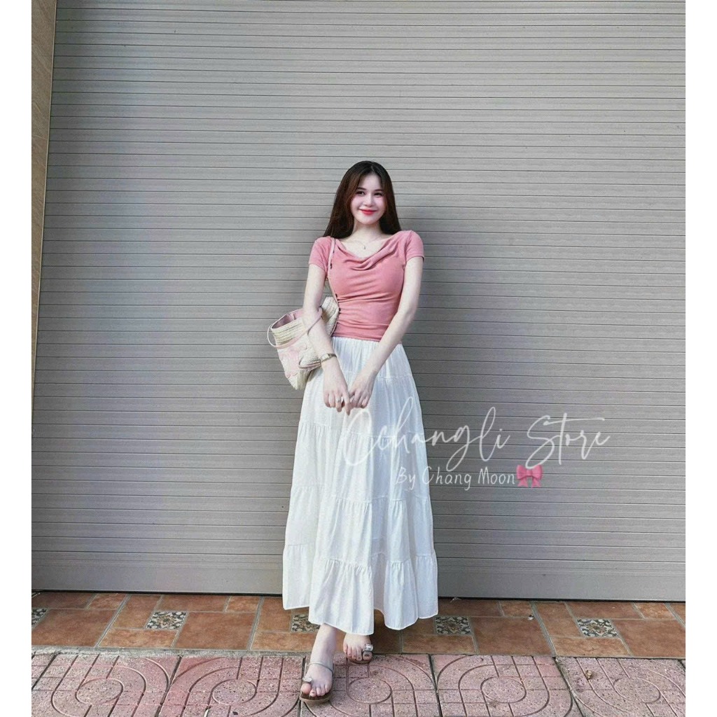 Set Of Pour Neck Shirt With Long Layer Silk Skirt (With Lining ...