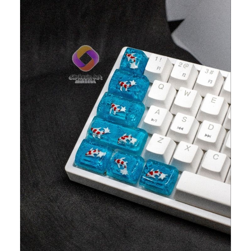 Set of 7 ocean-colored koi fish resin keycaps to decorate gaming ...