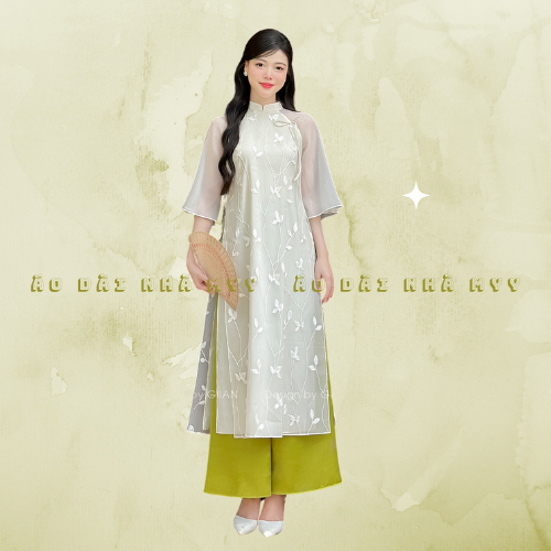 Modern An Vy beige ao dai, 4-panel flowing ao dai made of high-quality ...