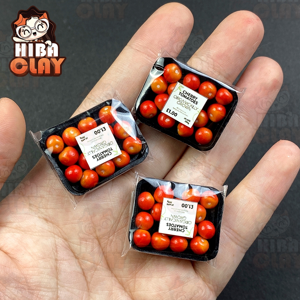 Mini food supermarket packaged cherry tomato tray model, miniature food ...
