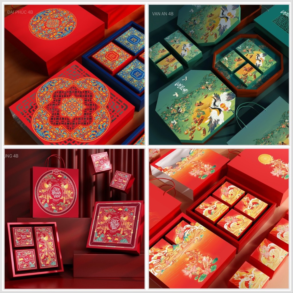 Mid-autumn Festival box with 4 cakes, latest model 2024, Van an ...