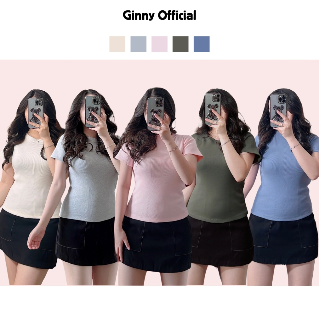 Women's Body-hugging plain T-shirt with round neck, simple, suitable ...