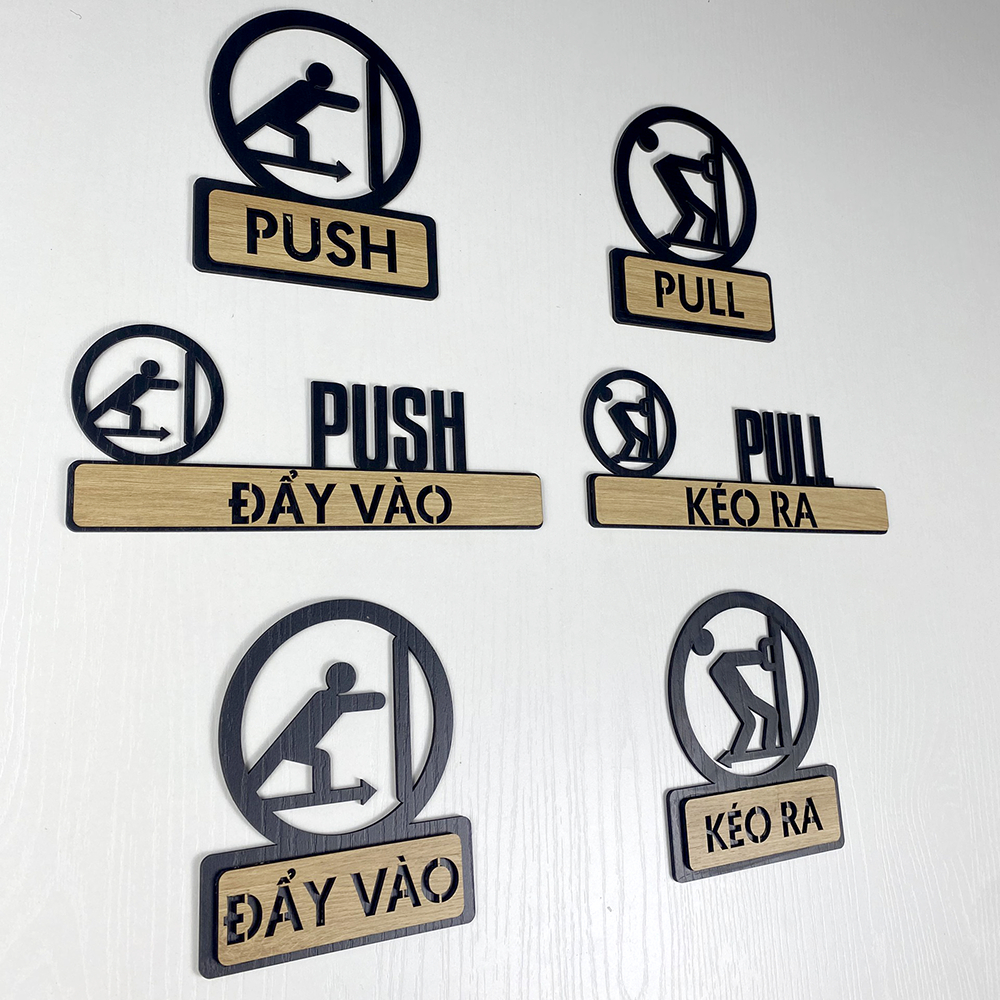 Push Pull Sign In, Sign Push Pull In, Wooden Store Stickers, Intuitive ...