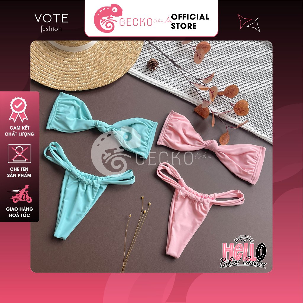 [HCM] GECKO 2-Piece Bikini Knit Pants Slit Cross Top Pastel Color 2M39 ...