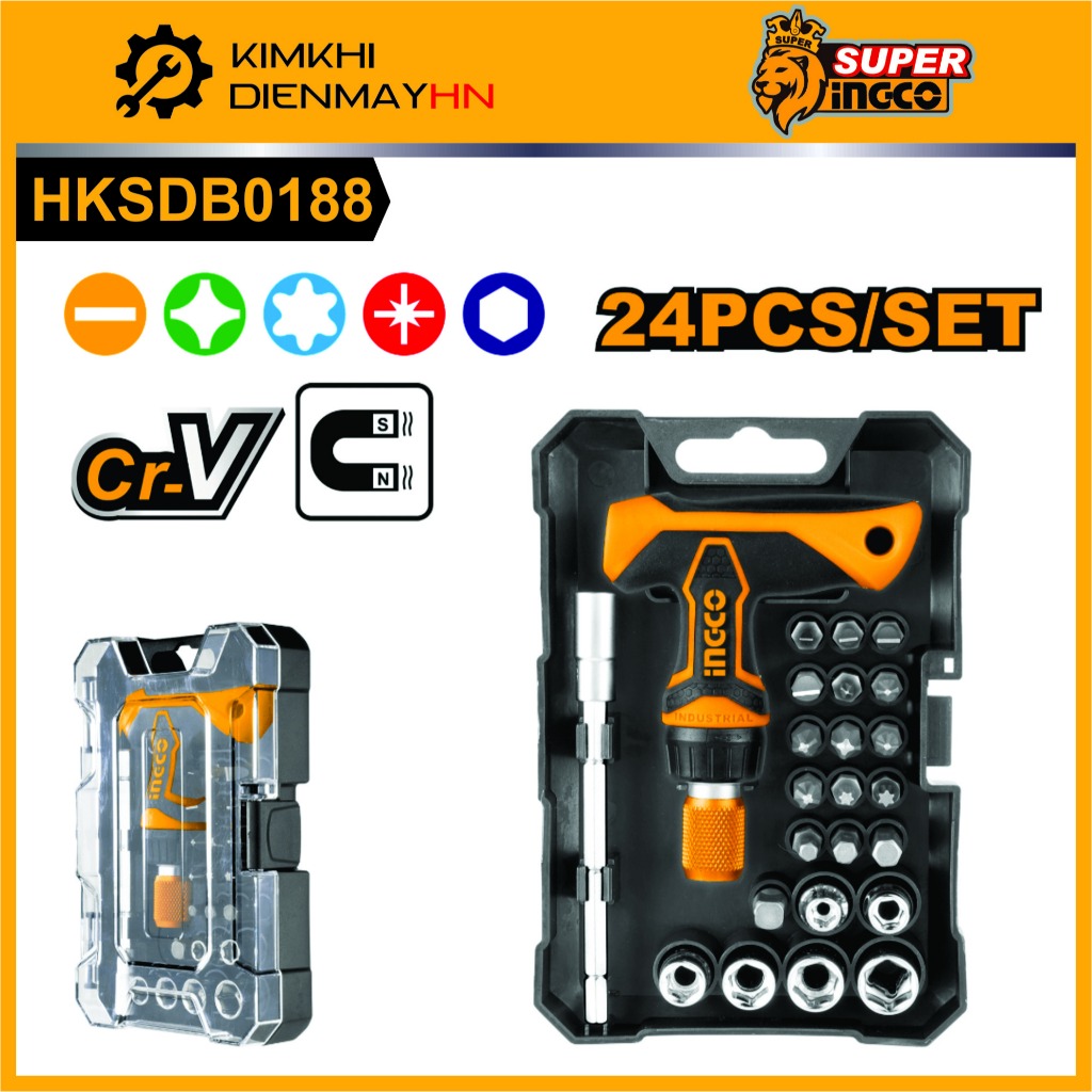 T-handle screwdriver 24 parts Cr-V steel INGCO HKSDB0188 | Shopee ...