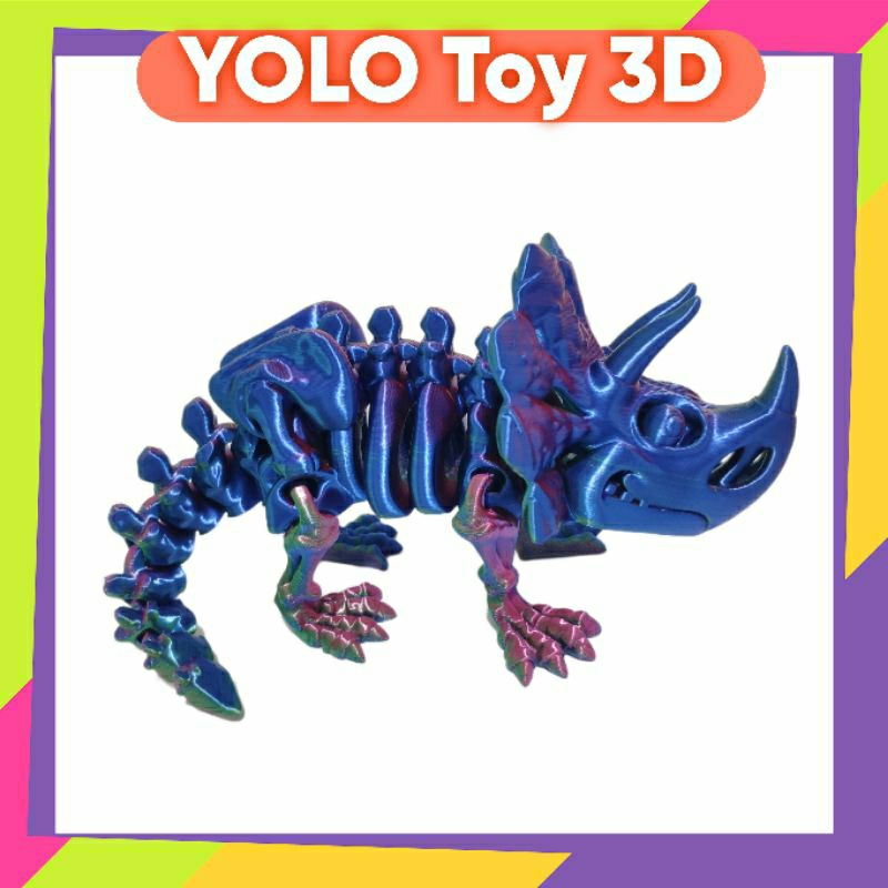 3d printed PLA fossil 3-horned dinosaur bone model with flexible joints ...