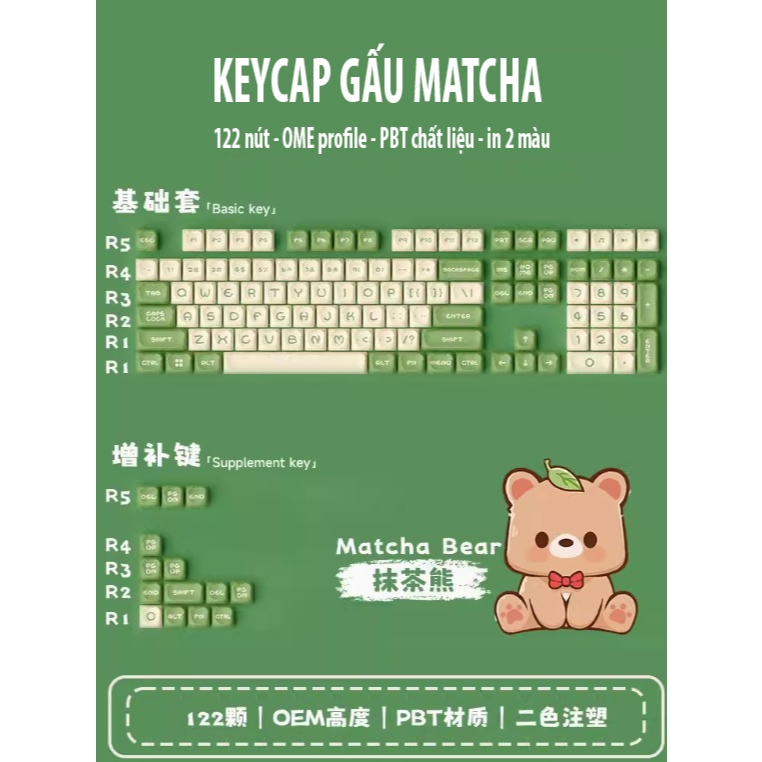 Akko Sakura Matcha Bear Keycap Keyboard Button OEM PBT 2 cute colors ...
