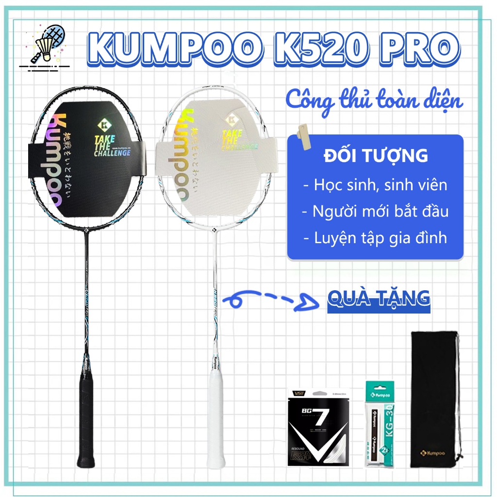 Genuine Kumpoo K520 Pro 4U badminton racket, 100% carbon, pre-tensioned, 10.5kg upon request ...