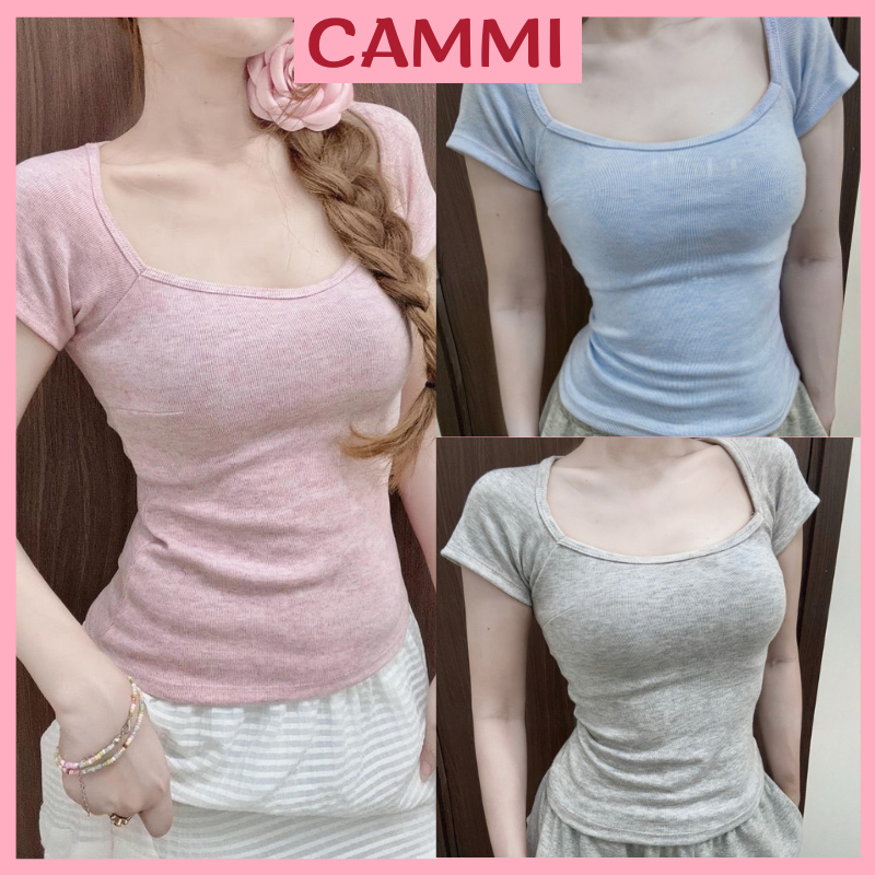 Square Neck T-shirt, slim fit, smooth and cool material, women's square neck t-shirt, flattering ...