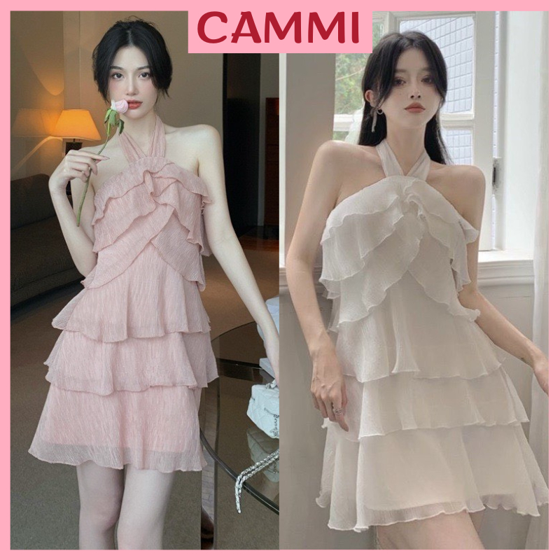 Multi-layered tassel camisole dress made of foam silk with built-in ...