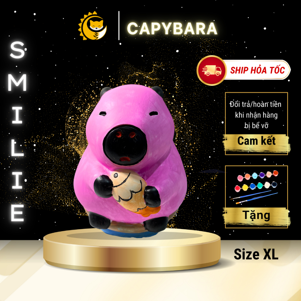 Cute CAPYBARA Plaster Coloring Statue Hugging a Fish, medium size (Free ...