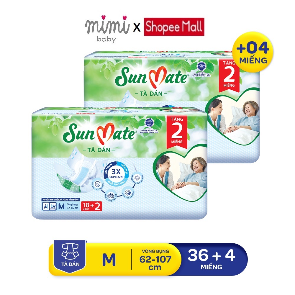 Combo 2 bags of Sunmate Diapers size M 18+2 new thin, soft pieces ...