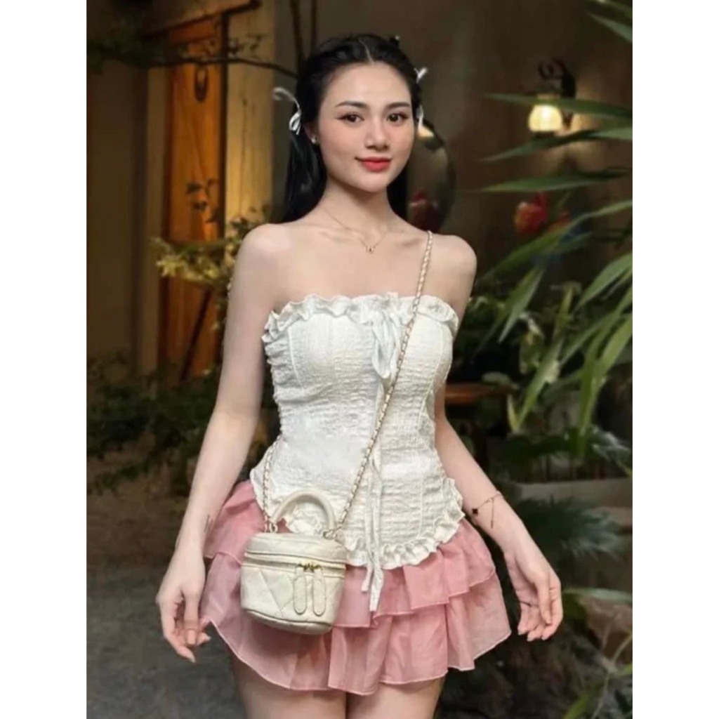 Very sexy figure-flattering tube top dress Set with layered skirt for ...