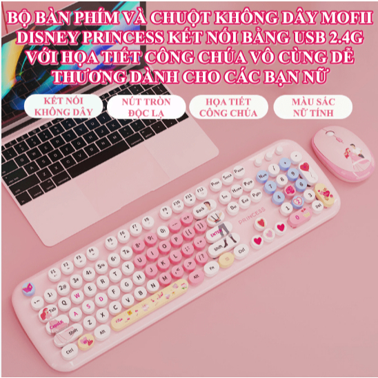 Mofii Disney Princess Wireless Keyboard And Mouse Set Connected By Usb 2 4g With Extremely Cute