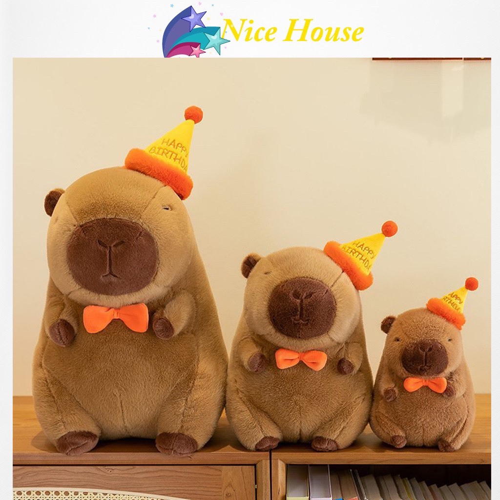 Birthday capybara teddy bear wearing a super cute bow as a gift for ...