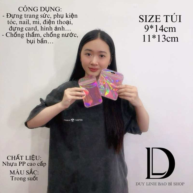 (10 pieces) One-sided pink hologram zip bag and one side in Duy Linh ...