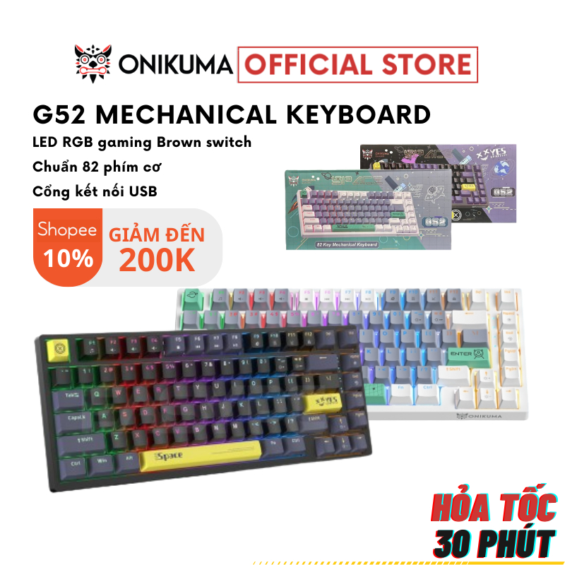 Onikuma G52 Wired Mechanical Gaming Keyboard - For PC and Laptop - RGB LED 82 Keys Brown Switch ...