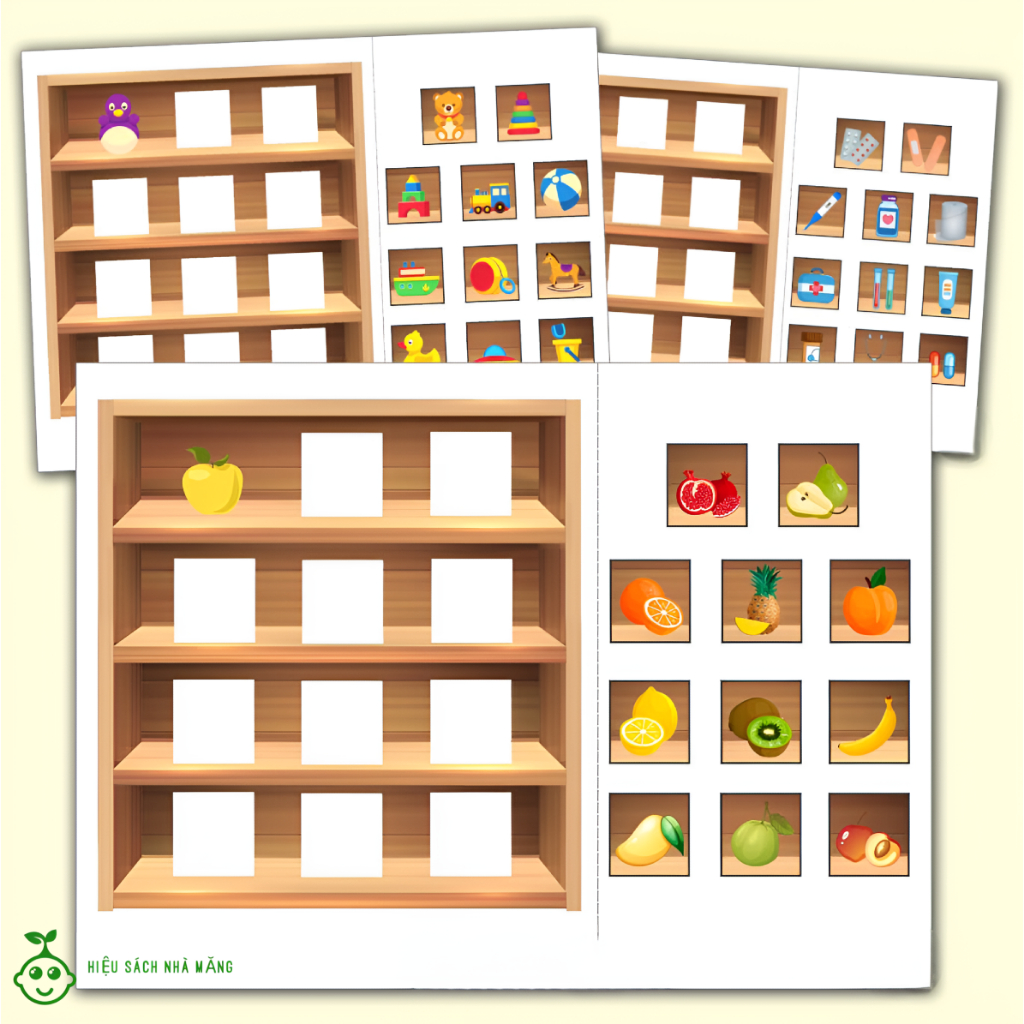 Game of stacking objects on cabinets, helping children learn how to ...