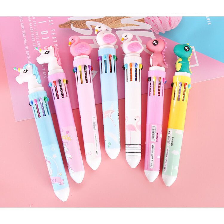 Ballpoint pen with 10 nibs, 10 different ink colors, 0.5mm sharp 3D ...