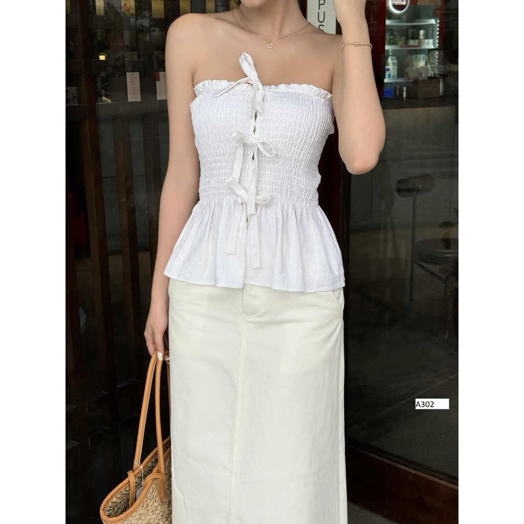 BARE_Women's summer shirt with stretchy design and elegant bow to show ...